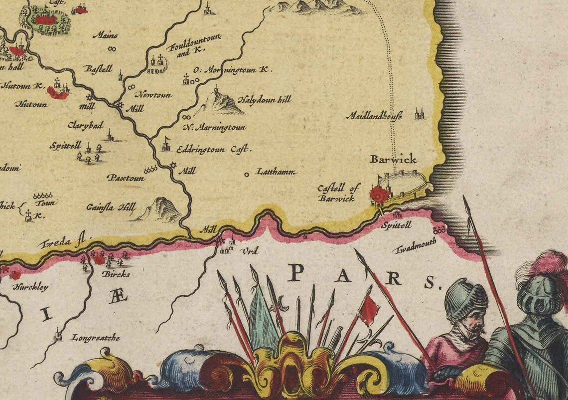 Old Map of Berwickshire in 1665 by Joan Blaeu - Eyemouth, Ayton ...