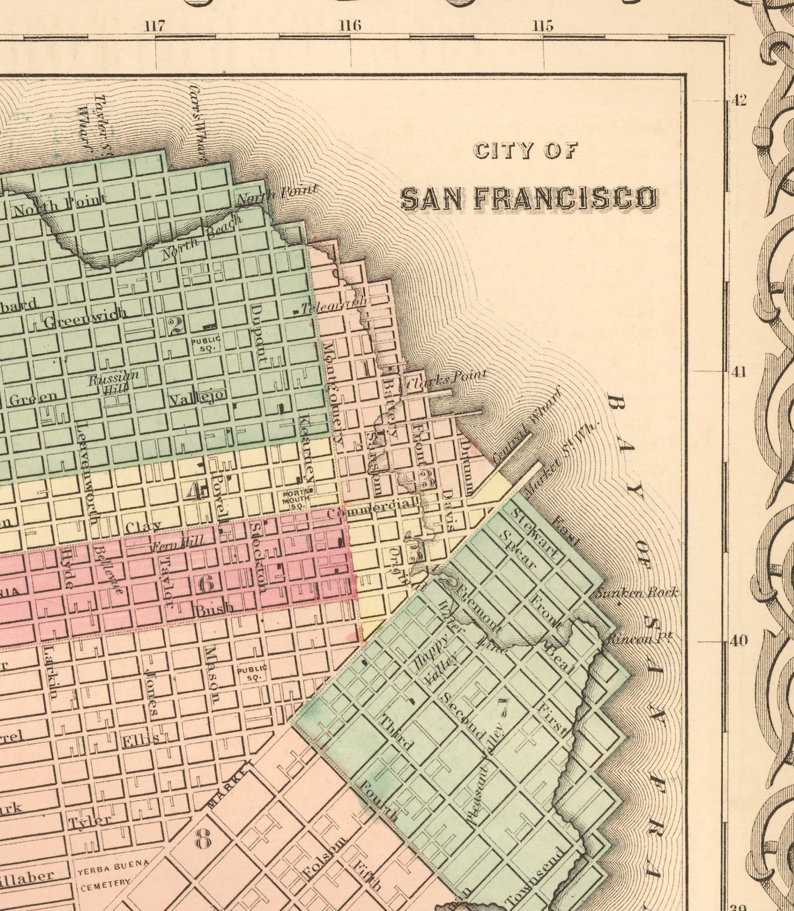 Old Map of California 1860 Colton San Francisco Los - Etsy