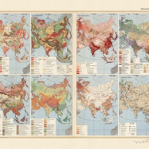Old Infographic Map of Asia, 1967: Geology, Population Density, Communications, Ethnography ...