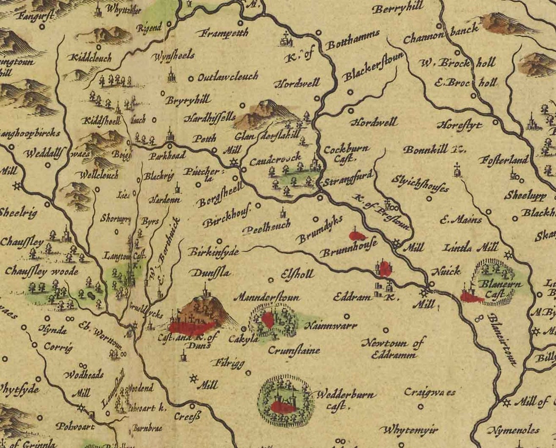 Old Map of Berwickshire in 1665 by Joan Blaeu - Eyemouth, Ayton ...