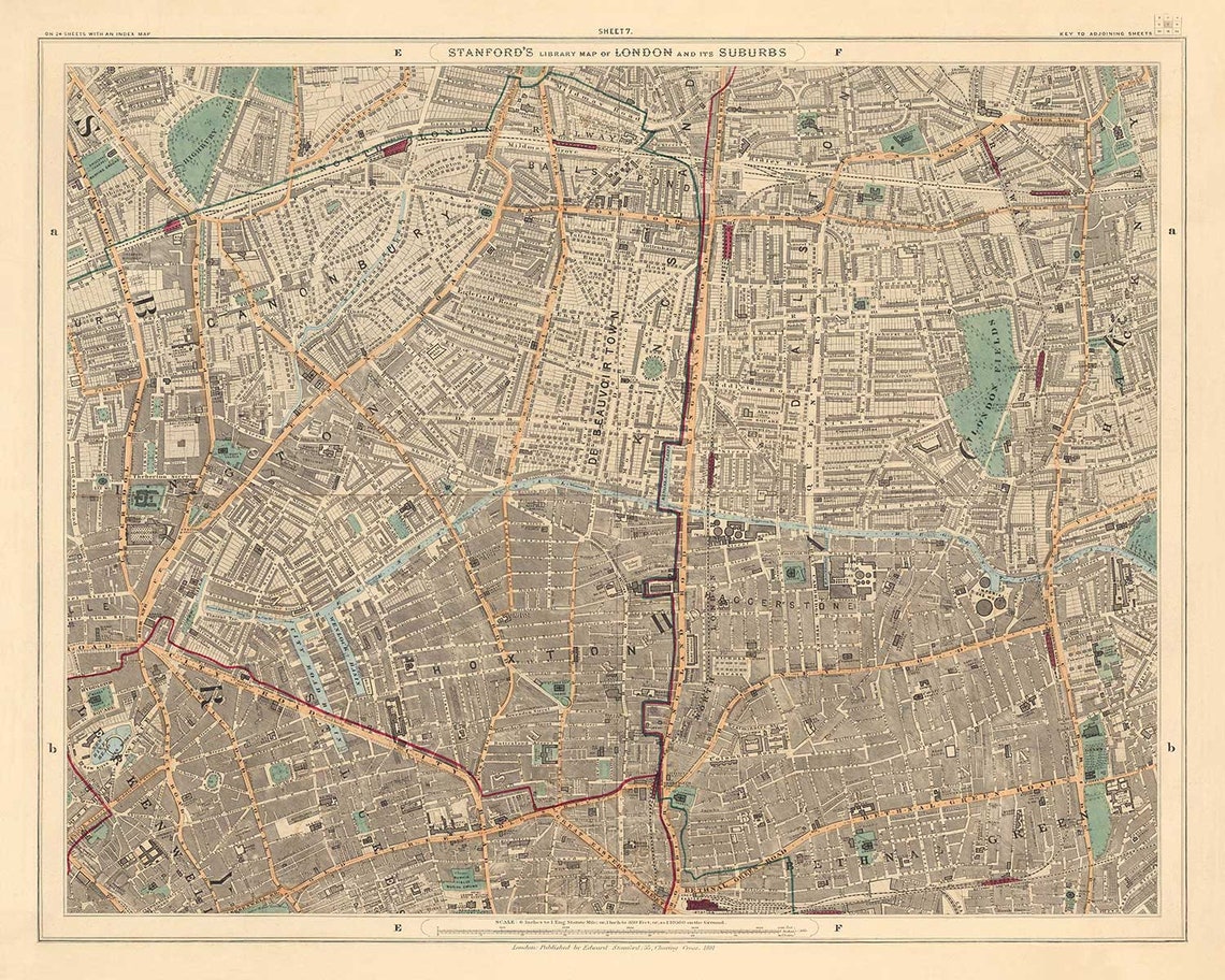Old Map of East London, 1891- Hoxton, Haggerston, Dalston, Hackney ...