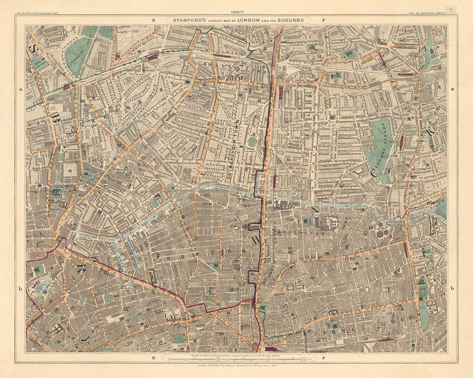 Old Map of East London, 1891- Hoxton, Haggerston, Dalston, Hackney ...