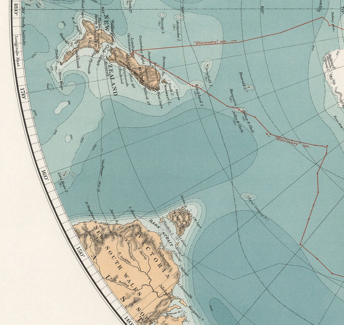 Old Antarctica South Pole Map 1904 by Stanford Vintage Atlas | Etsy