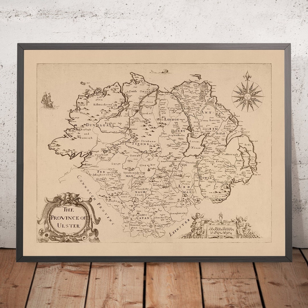Old Map of Ulster by Petty, 1685: Armagh, Belfast, Londonderry, Donegal ...
