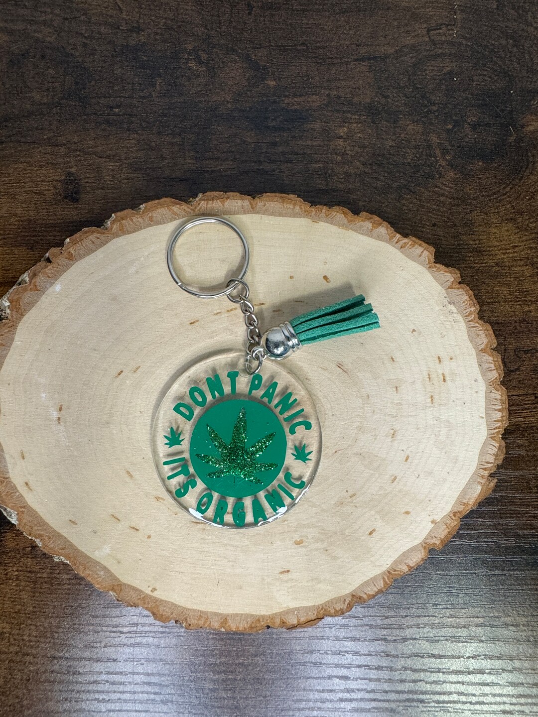 Don't Panic It's Organic Keychain: Glitter Pot Leaf, Green Tassel - Etsy