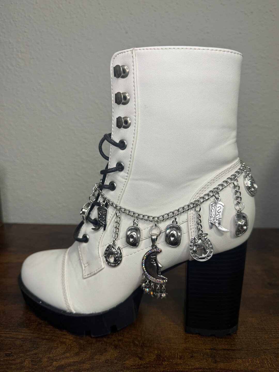 Crescent Moon and Western-themed Boot Bracelet | Boot Jewelry, Boot ...