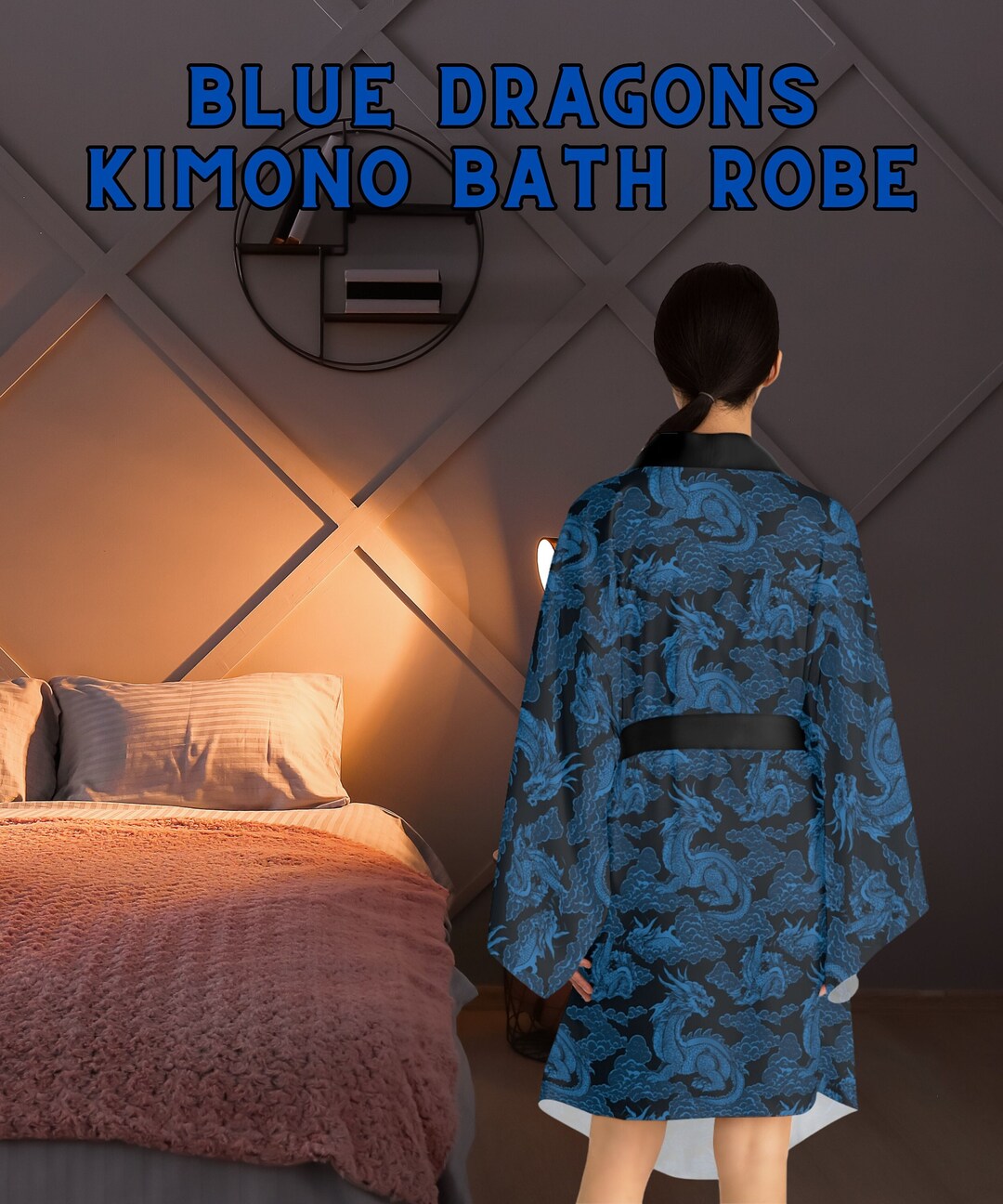 Blue Dragons Long Sleeve Kimono Robe in Black - Etsy