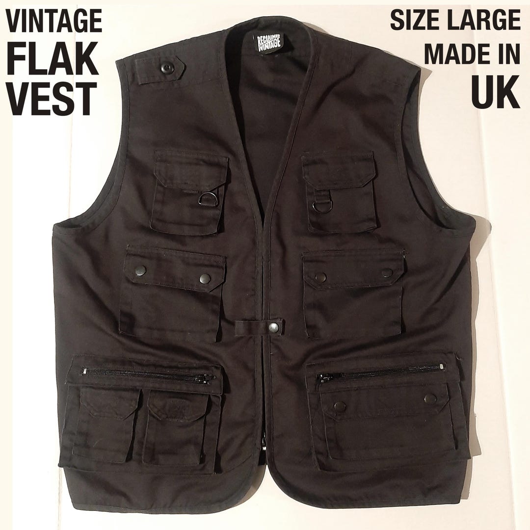 Reclaimed Vintage Flak Vest Size Large Black Military Punk Rock Multi ...