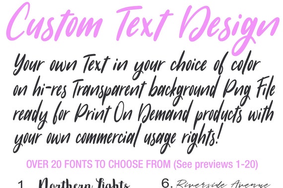 Your Custom Text Design in Your Color Using Pro Fonts for - Etsy