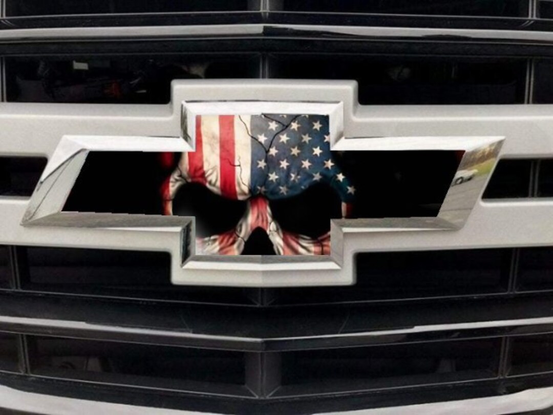 Fits Chevy Tahoe / Silverado Emblem Bowtie Patriotic Skull Overlay ...