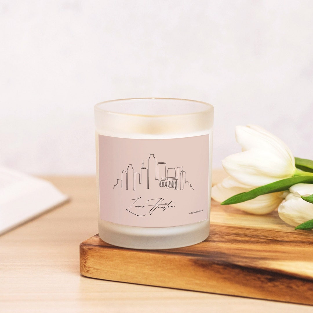 Houston Skyline Lineart Hand-drawn Candle Wood Wick, Natural Coconut ...