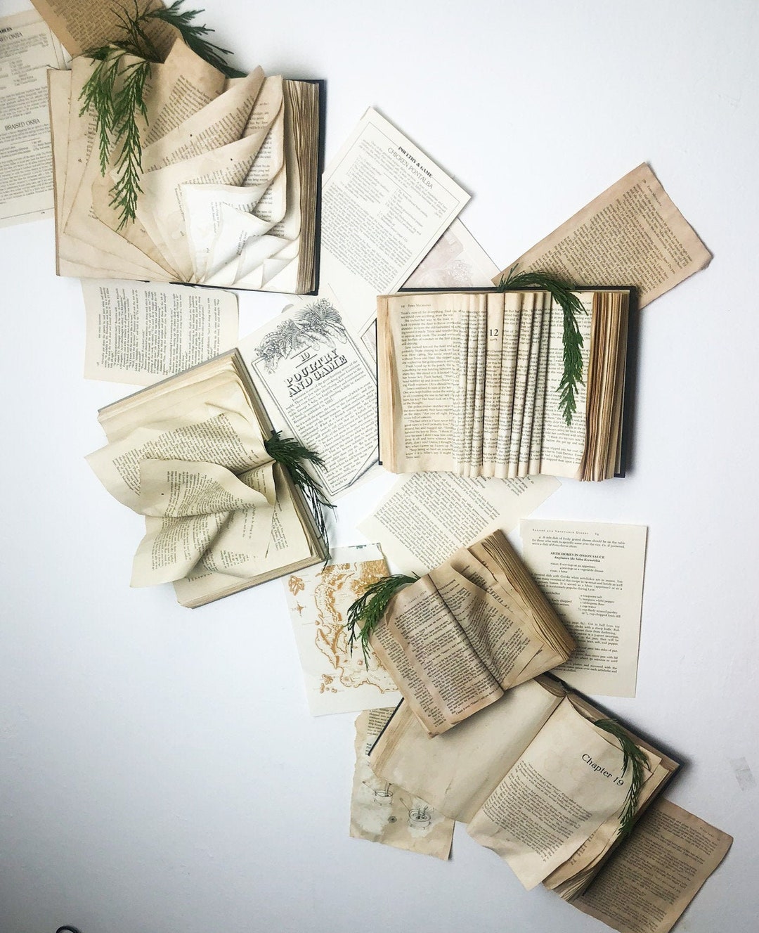 Distressed Vintage Recycled Folded Book Art Wall per Piece. Distressed ...