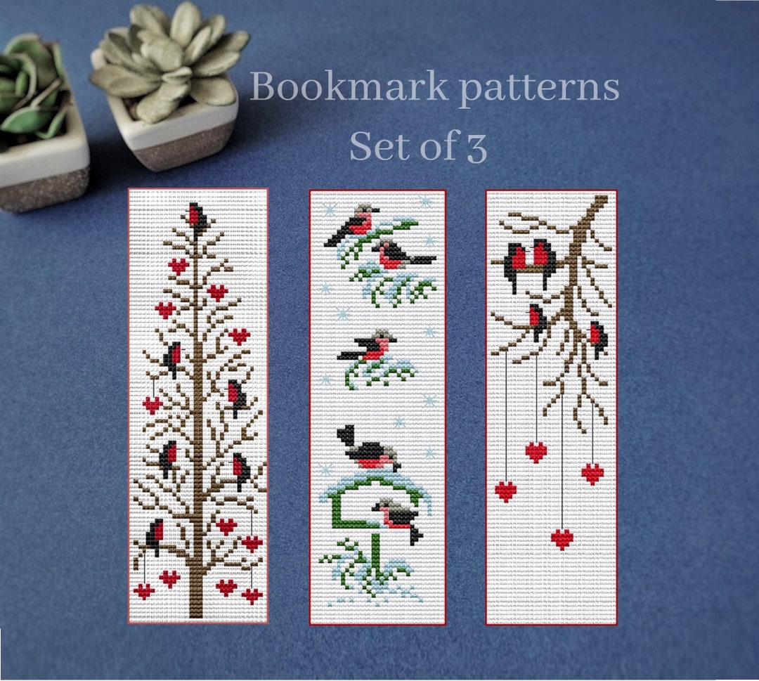 Robin Cross Stitch Bookmark Pattern, Christmas Bookmarks, Bookmark Set ...