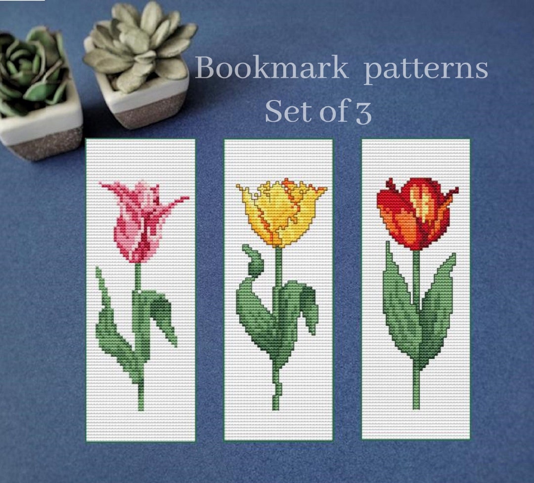 Floral Cross Stitch Bookmark Pattern, Flower Bookmark Set, Tulip Cross ...