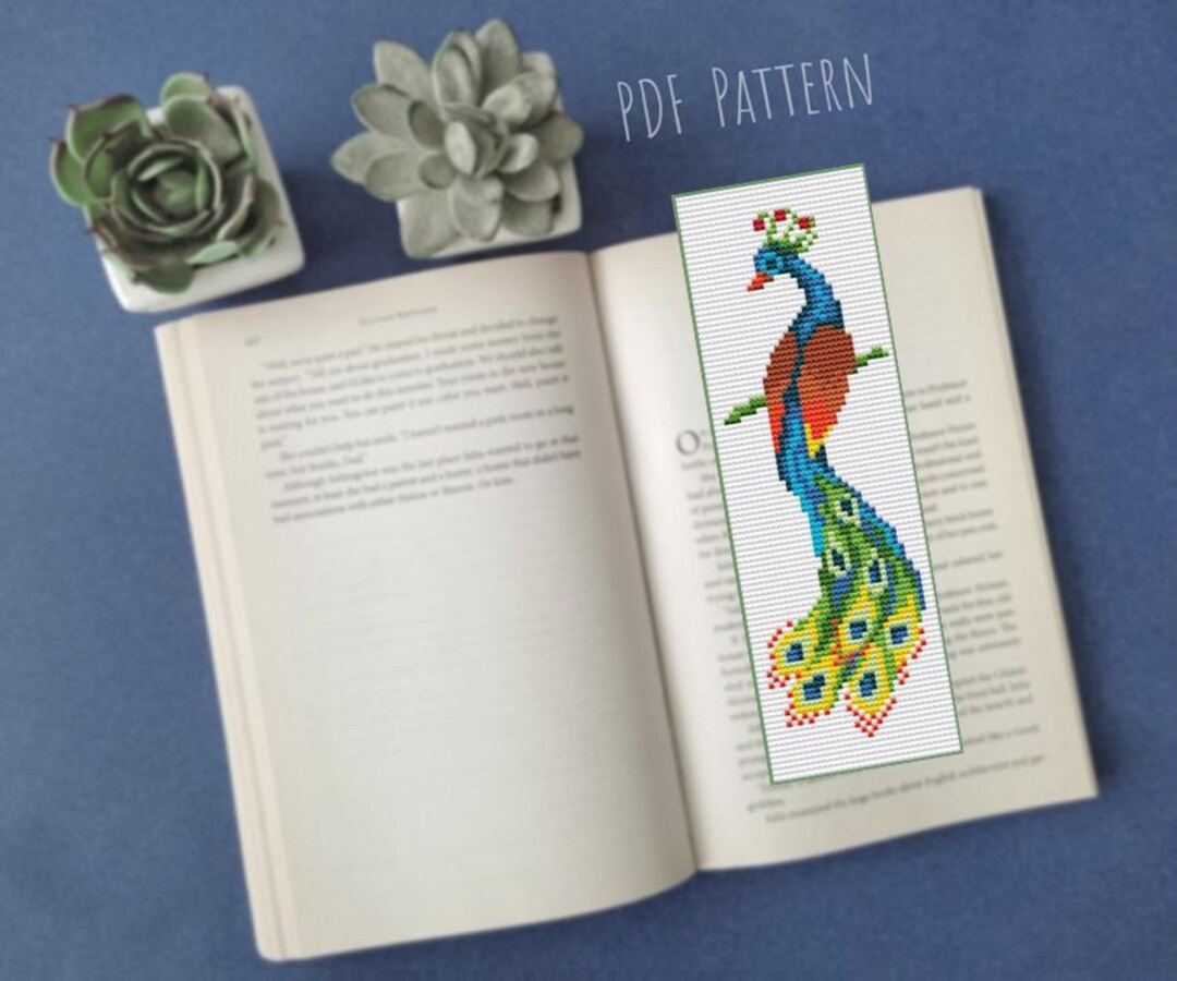 Peacock Cross Stitch Bookmark Pattern, Tropical Birds Bookmark Tracker ...