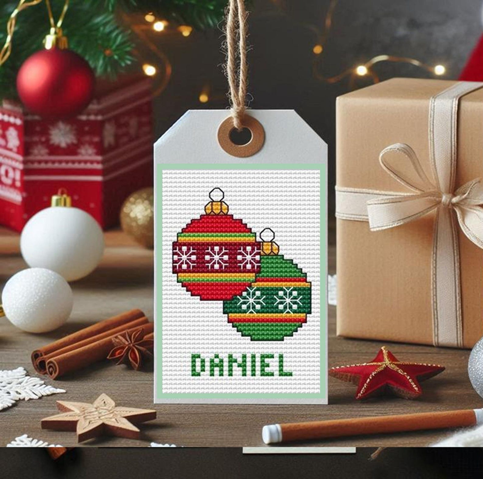 Christmas Tags Cross Stitch Pattern With Alphabet Chart for ...
