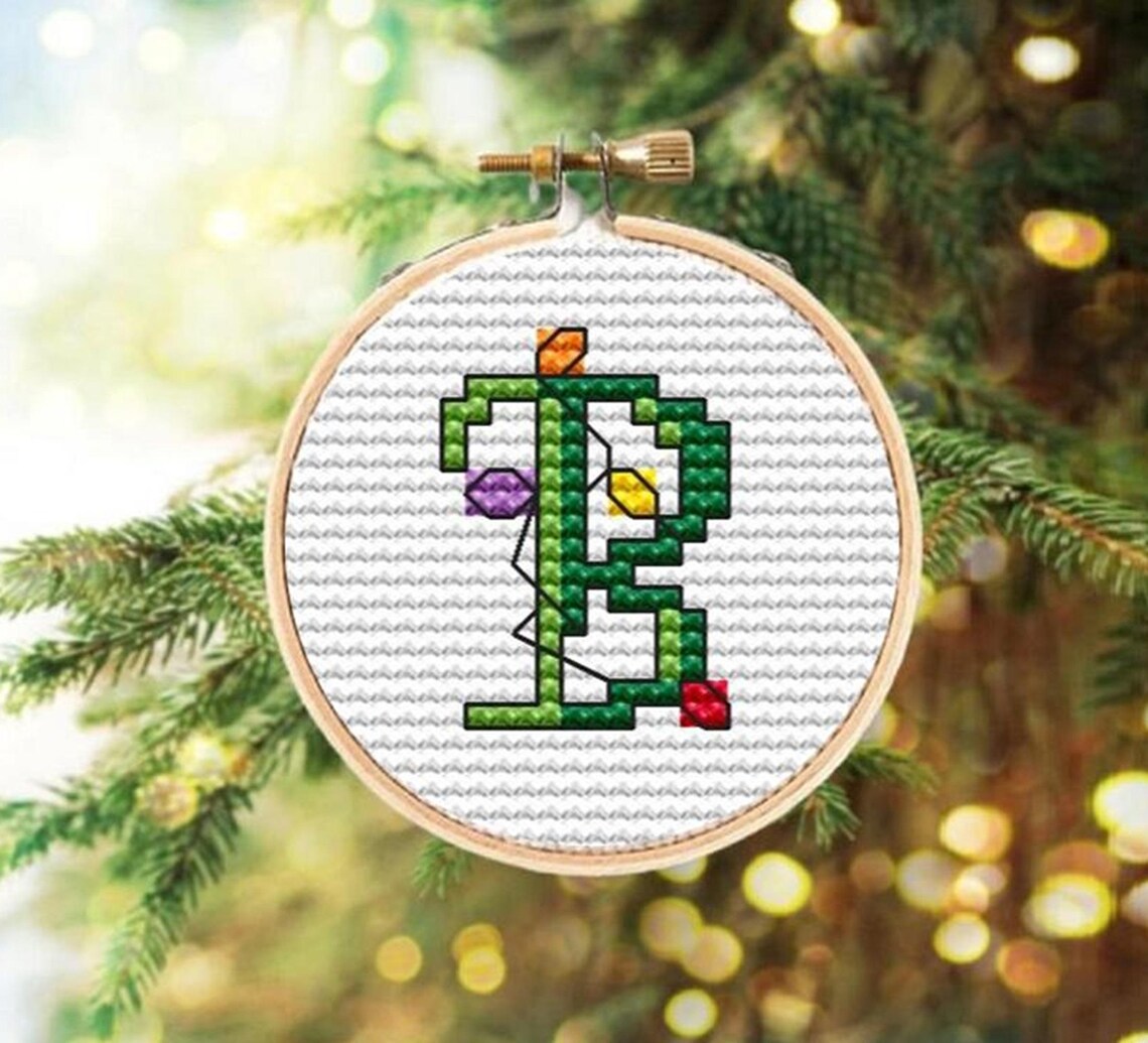 Christmas Monogram Cross Stitch Pattern With Cursive Alphabet Chart for ...