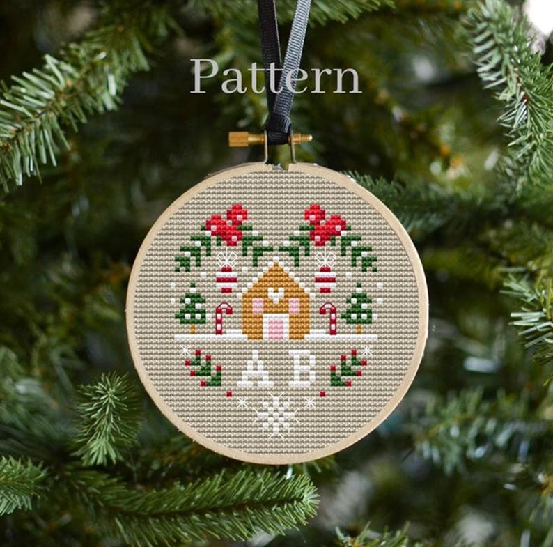 Christmas Ornament Cross Stitch Pattern With Alphabet Chart for Initial ...