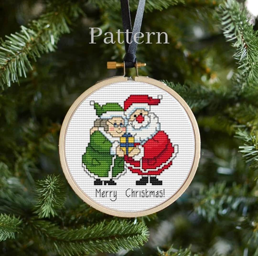 Santa Claus and Mrs Claus Cross Stitch Ornament Pattern With ABC Chart ...