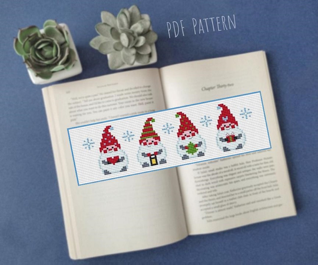 Gnome Cross Stitch Bookmark Pattern, Christmas Gnomes Book Tracker ...