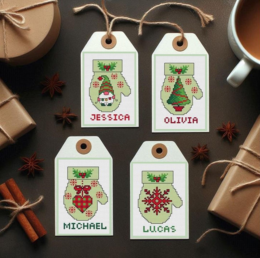 Christmas Tags Cross Stitch Pattern With ABC Chart, Small Christmas ...