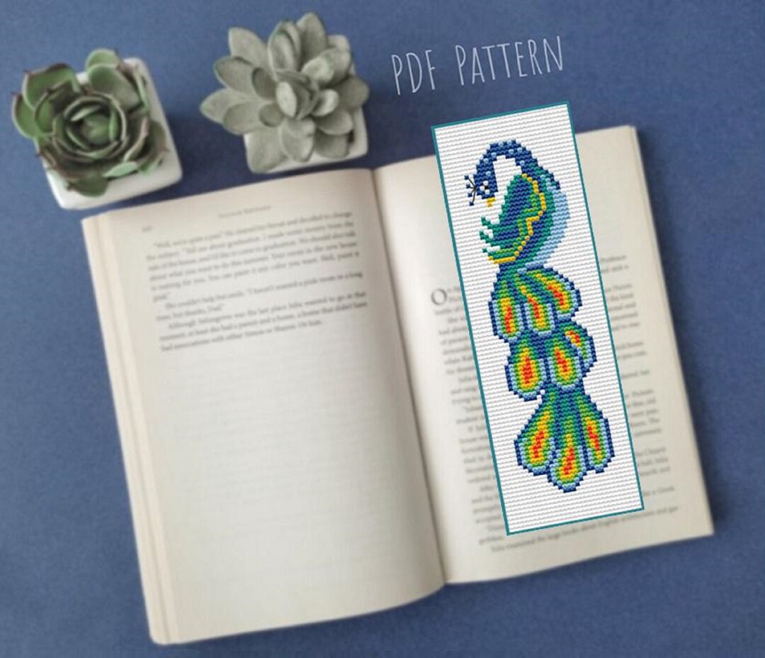 Peacock Cross Stitch Bookmark Pattern, Tropical Birds Reading Tracker ...