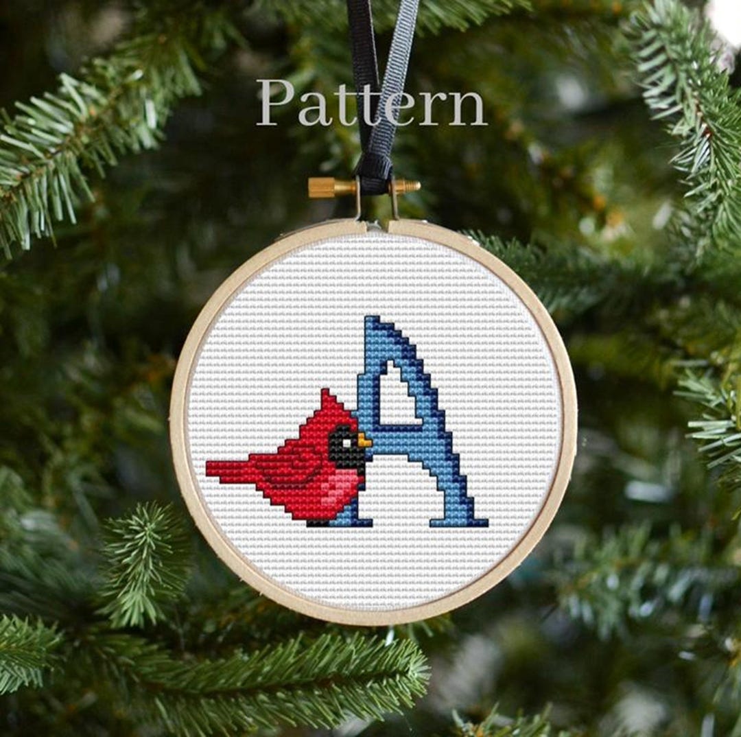 Red Cardinal Alphabet Cross Stitch Pattern for Personalized Initial ...
