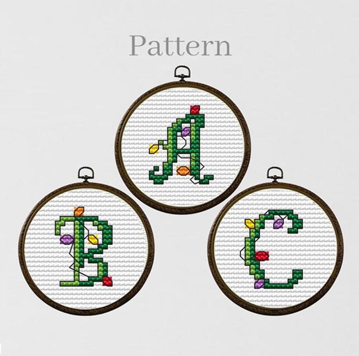 Christmas Monogram Cross Stitch Pattern With Cursive Alphabet Chart for ...