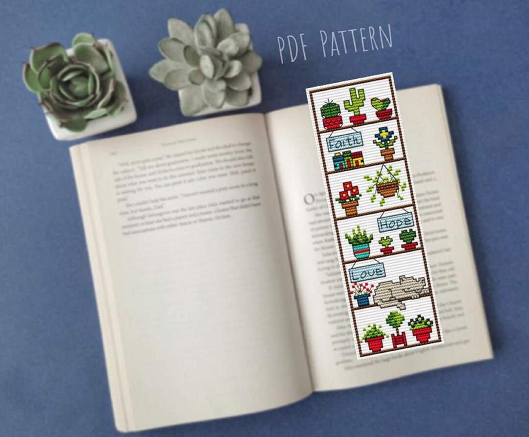 Bookshelf Bookmark Cross Stitch Pattern Plant Shelf Bookmark Sleeping ...