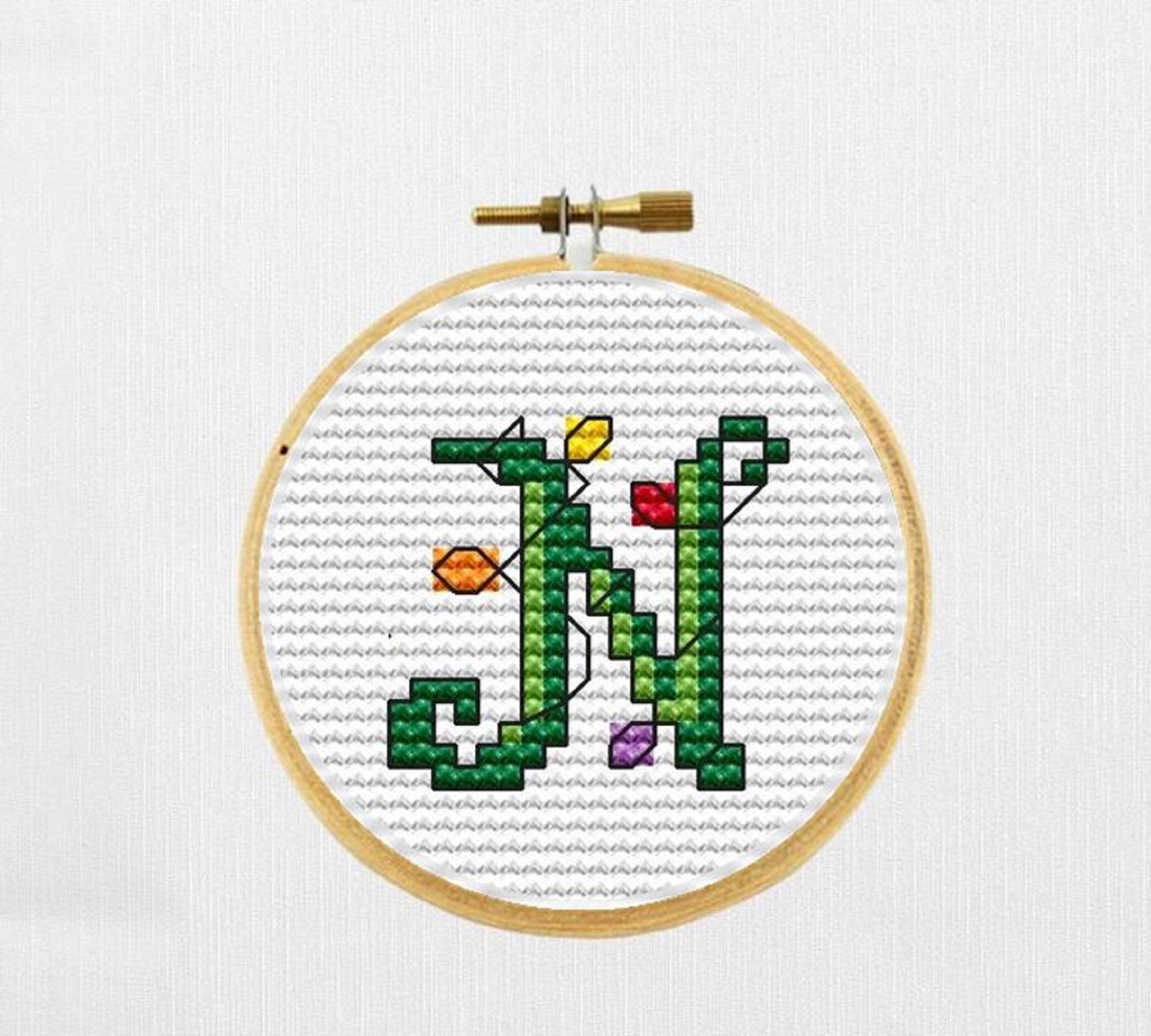 Christmas Monogram Cross Stitch Pattern With Cursive Alphabet Chart for ...