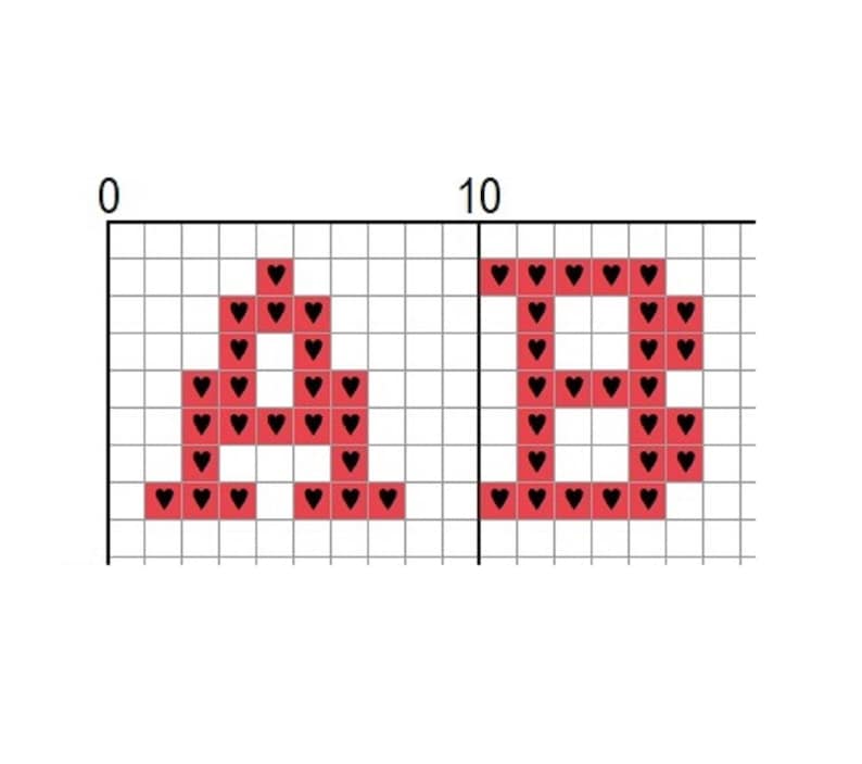 Small Heart Cross Stitch Pattern With Alphabet Chart for Monogram ...