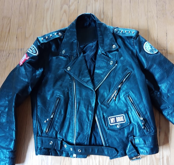 Custom Rocker Black Leather Motorcycle Jacket - Gem