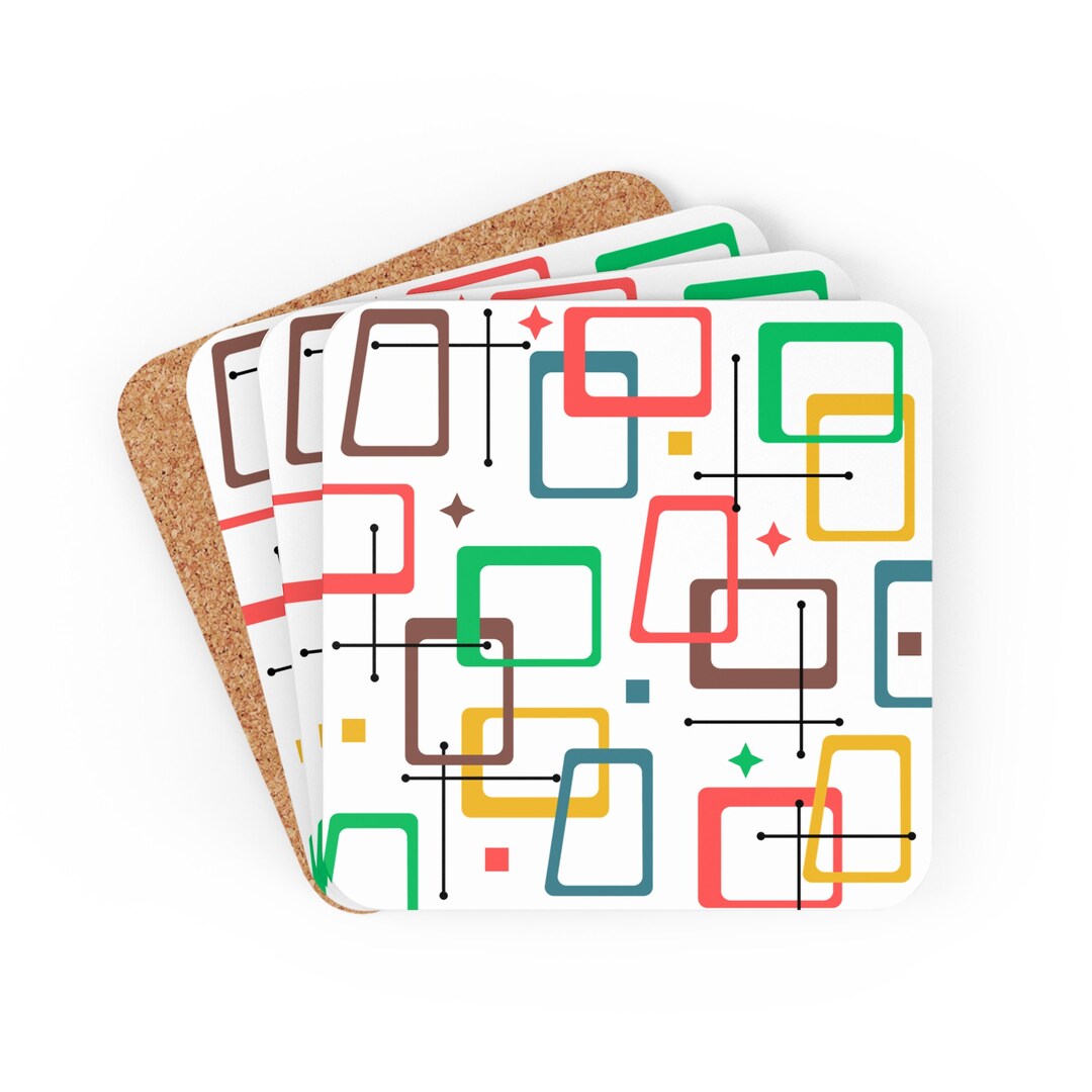 Mid-century Modern Coaster Set | 4-piece Coaster Set | Cork Backed ...