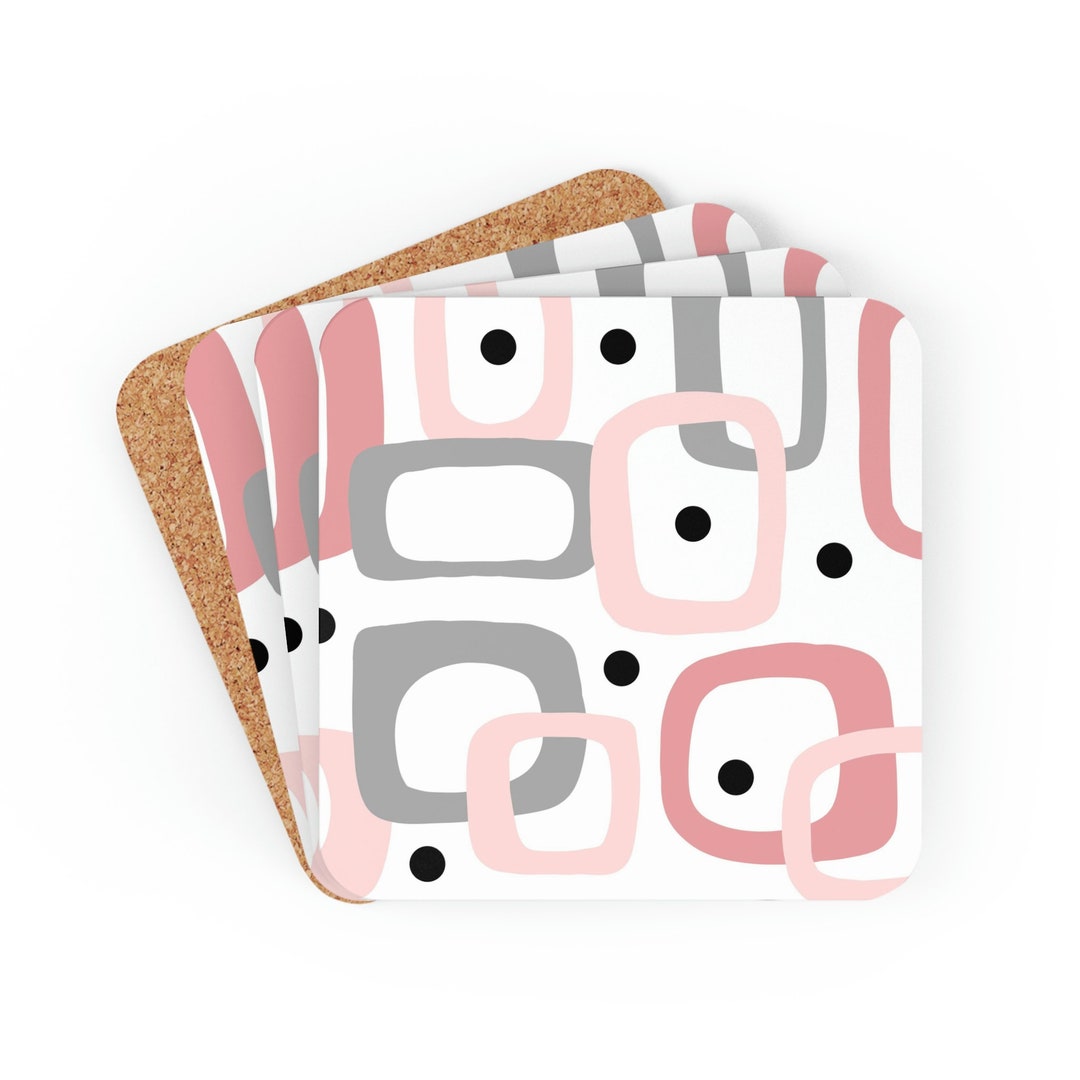 Mid-century Modern Coaster Set, 4-piece Coaster Set, MCM Cork Backed ...