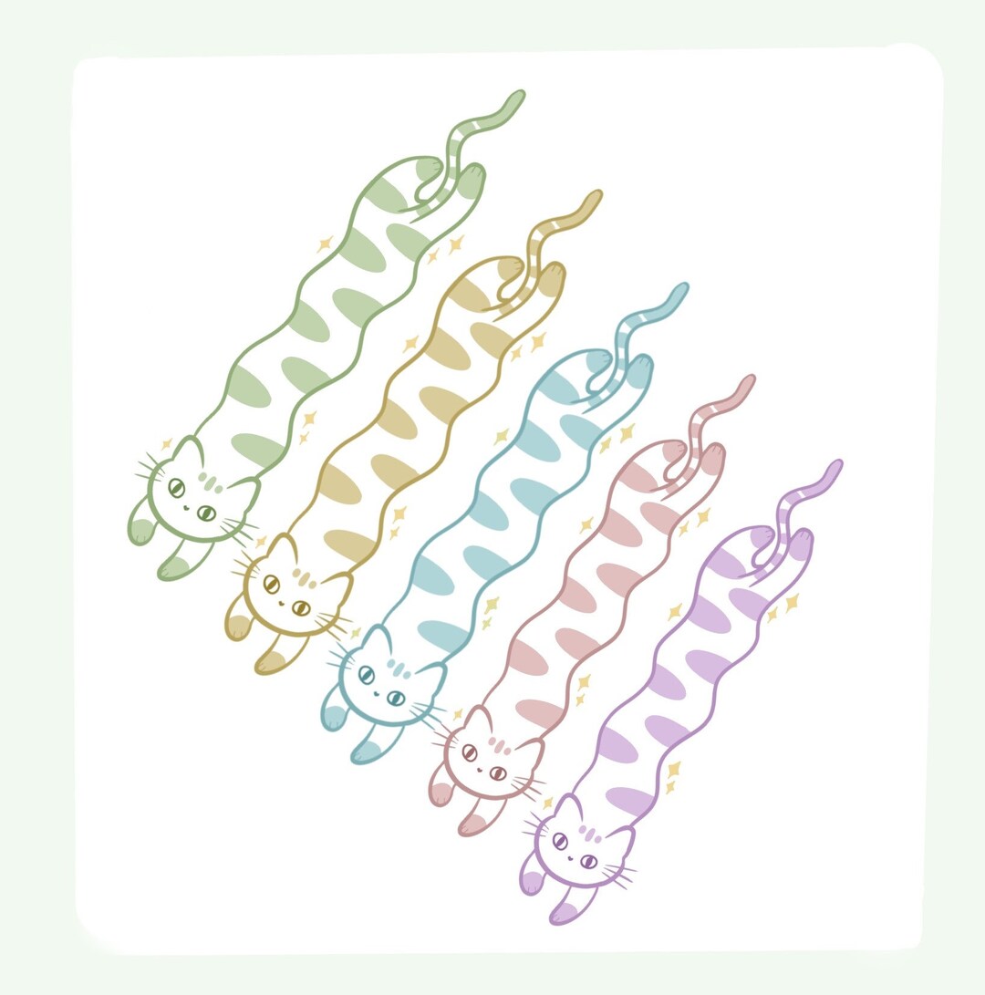 Long Pastel Wiggly Cat Stickers ~ Holographic Stickers ~ Sticker Bundle ...