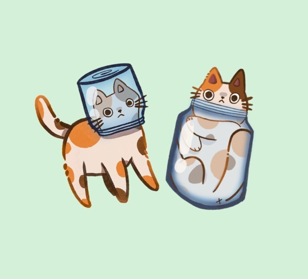Cats Stuck in Jars! ~ Cute Cat Chibi Sticker ~ Water -resistant Glossy ...