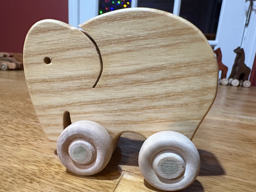 Wooden Toy Elephant Hardwood Elephant Car Montessori Animal Toy Newborn ...