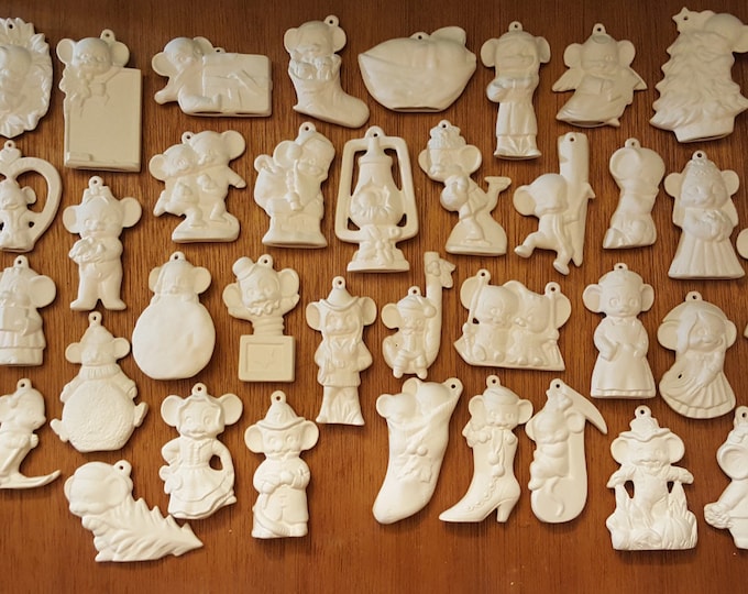 Ceramic Bisque Nostalgic Alberta Action Mice Christmas Tree Ornaments 5 ...