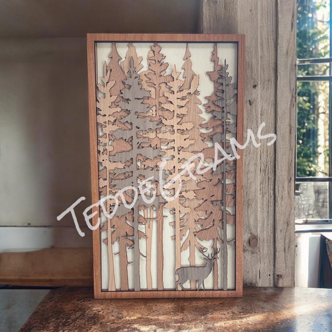 Layered Deer in the Woods Art, Natural Wood Decor, Northwoods Decor ...