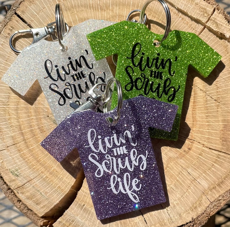 Scrub Life Glitter Keychain - Etsy