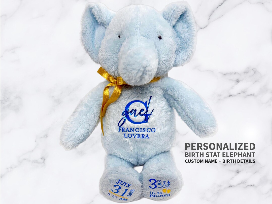 Personalized Birth Stat Elephant • Custom Baby Name Plush • Newborn ...