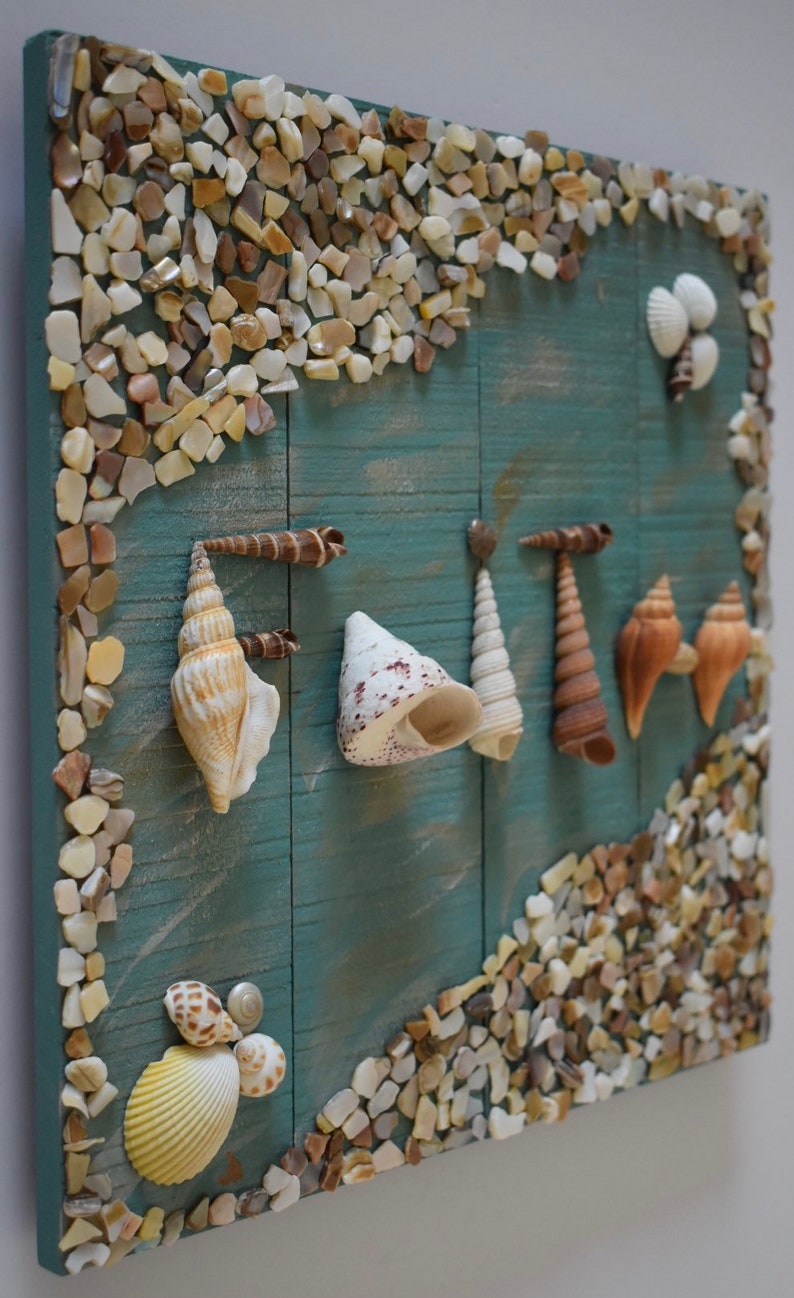 Shell Art - FAITH, Wooden Wall Decor/ Wall Sign Made of Sea Shells and ...