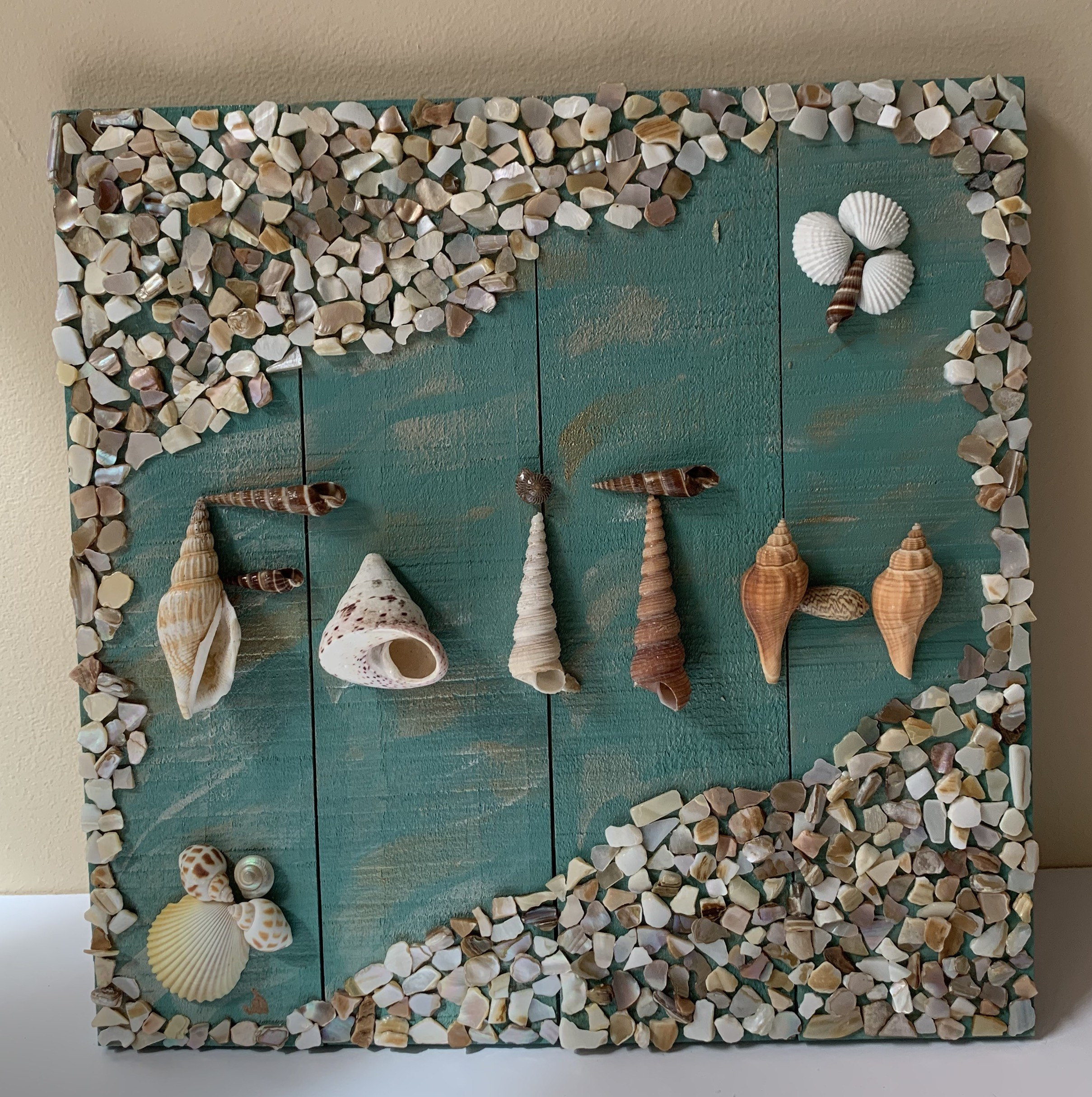 Shell Art - FAITH, Wooden Wall Decor/ Wall Sign Made of Sea Shells and ...
