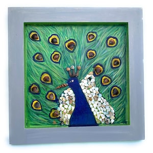 The Peacock- Shell Art - Wooden Wall Decor - Etsy