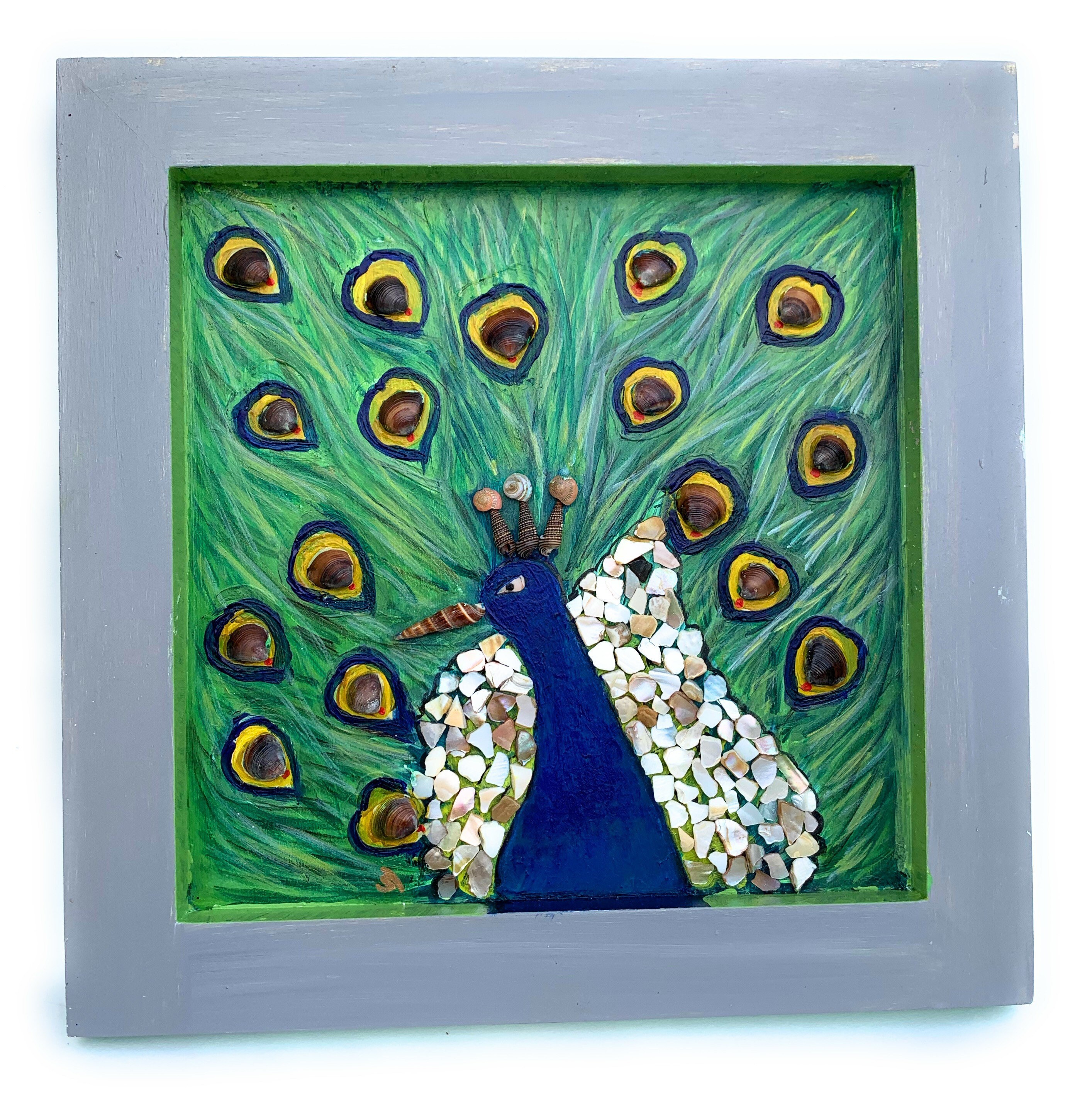 The Peacock- Shell Art - Wooden Wall Decor - Etsy