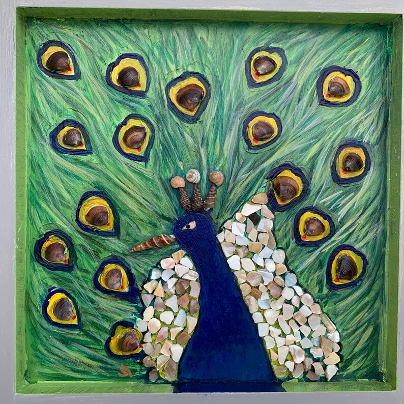 The Peacock- Shell Art - Wooden Wall Decor - Etsy