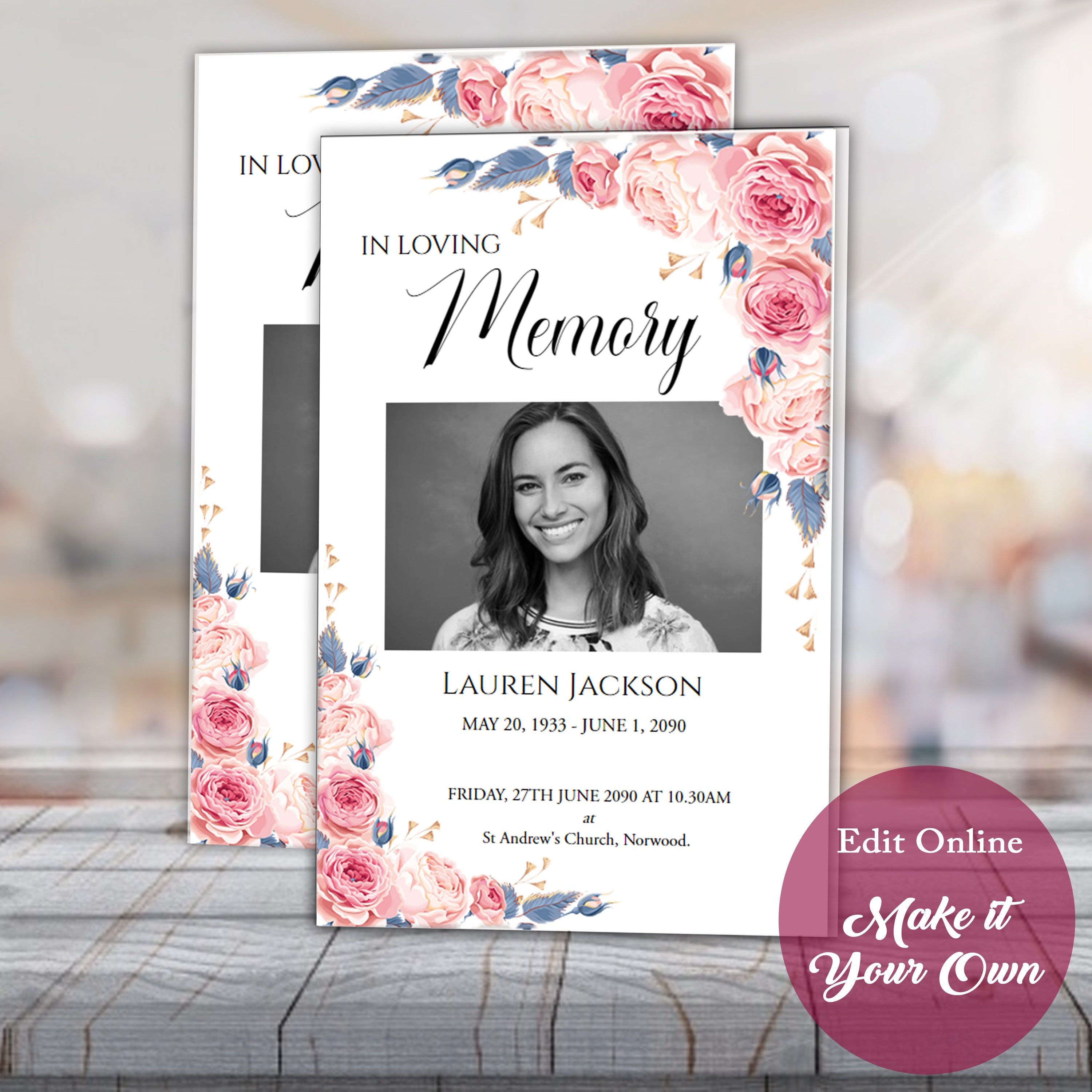 Printable Custom Design Floral Funeral Program Template In Loving ...