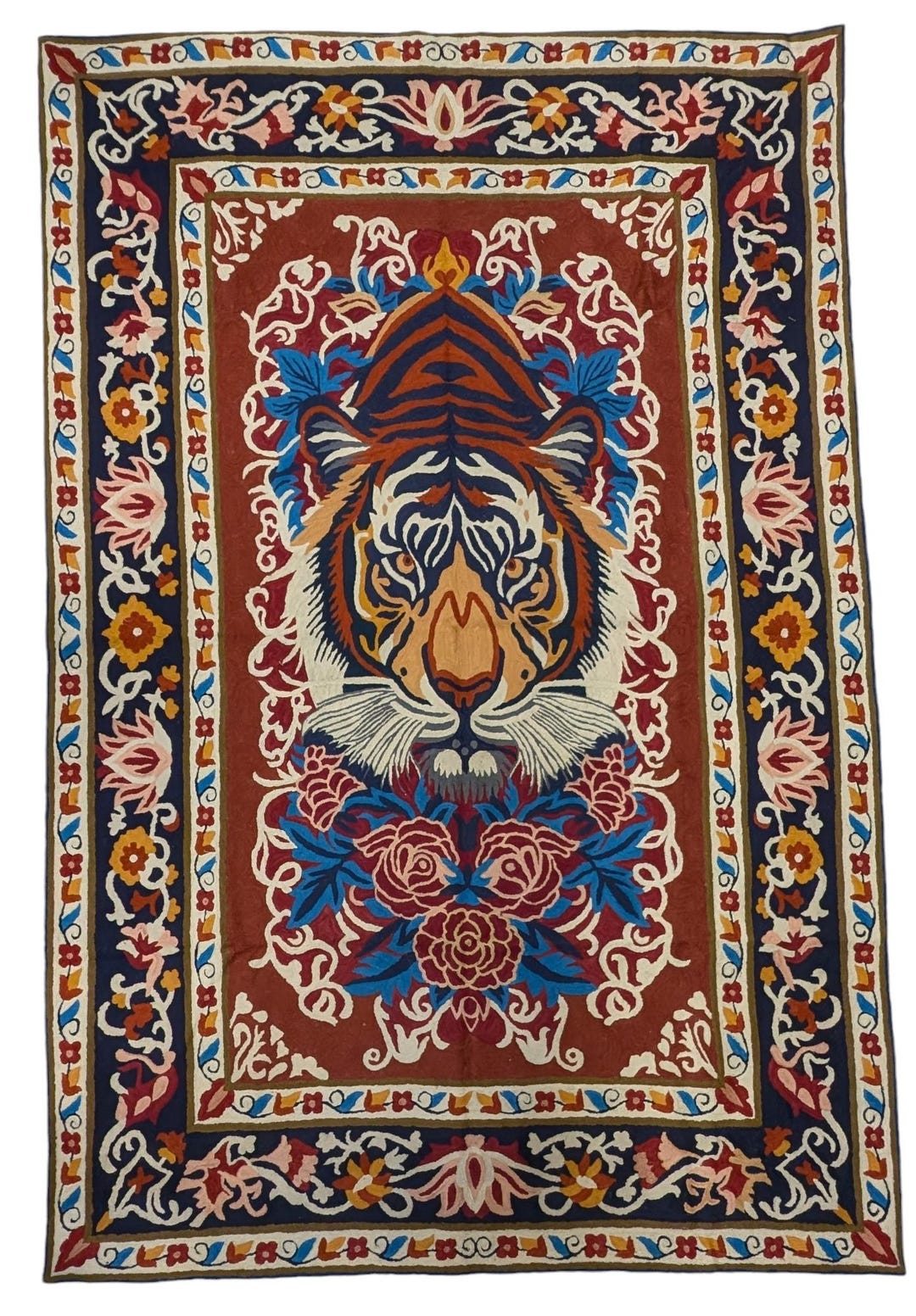 4x6 Handmade Wool Tiger in the Jungle Floral Rug, Decorative Rug ...