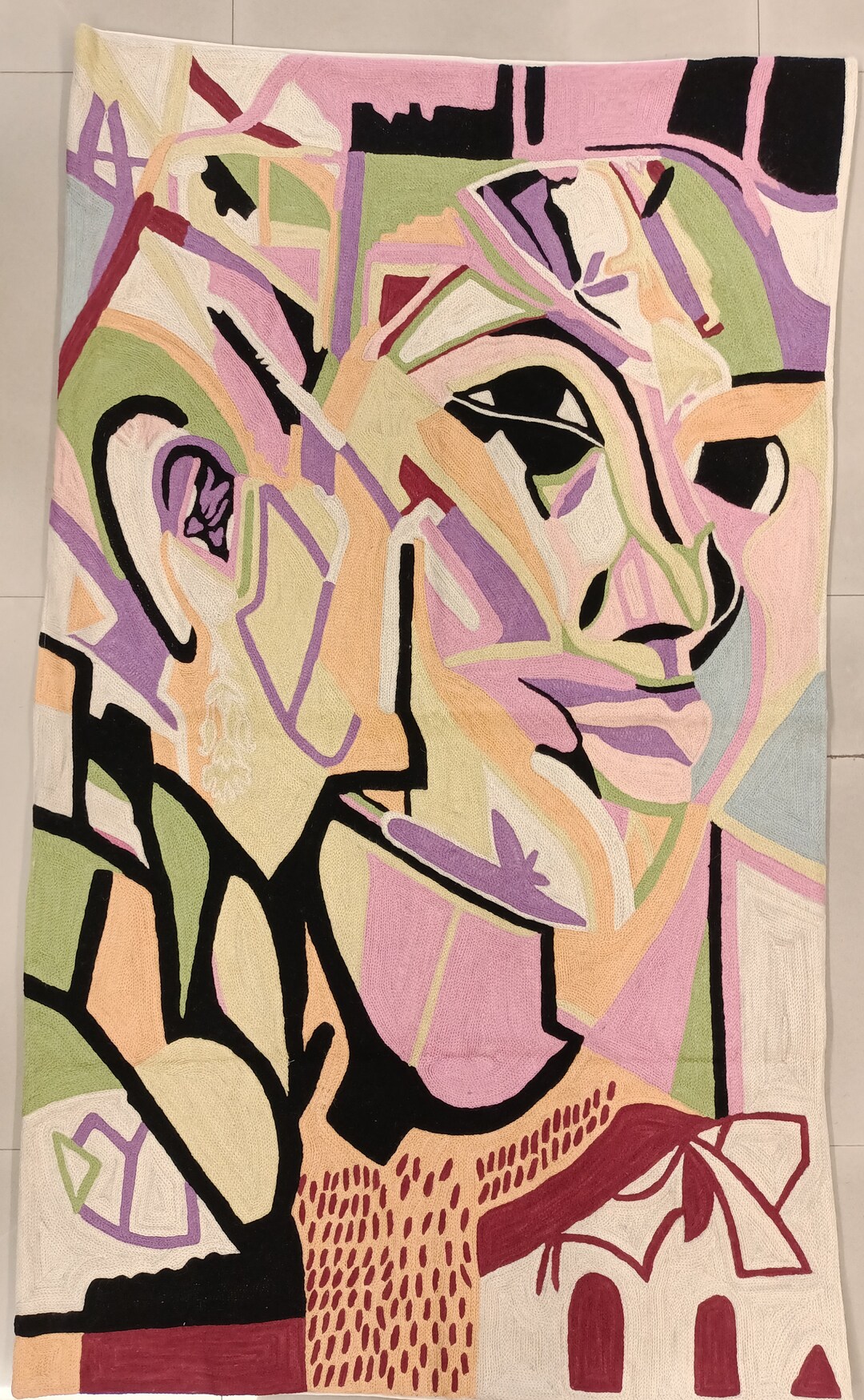 Handmade Abstract Face Abstract Art, Colorful Face Tapestry, Wool Wall ...