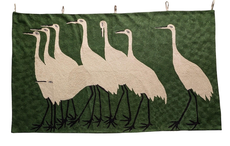 Handmade Wool Crane Tapestry | 5x3 Wall Hanging | Nature-inspired ...